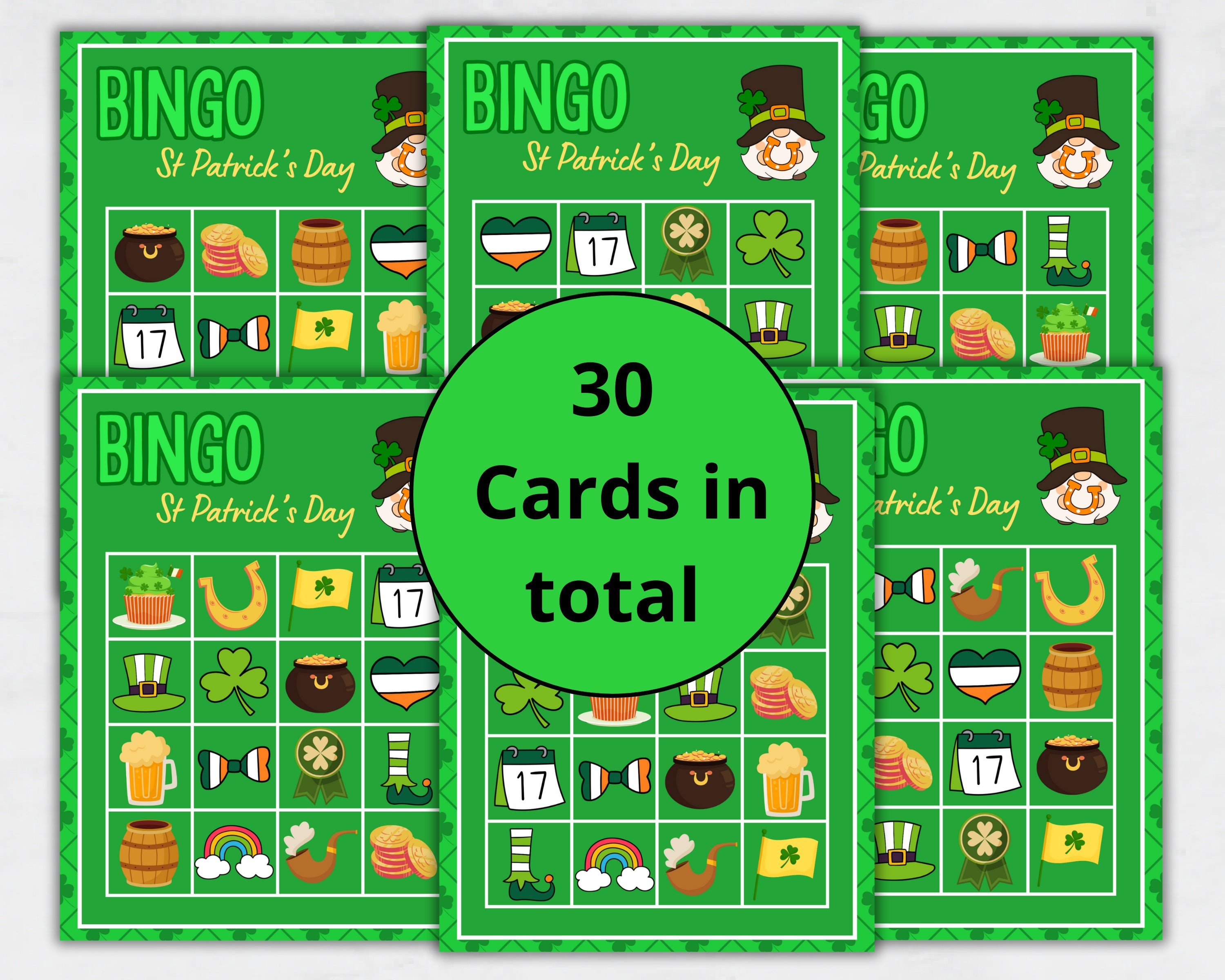 St Patrick's Day Bingo, 30 St Patrick's Day Printable Bingo Cards, St ...