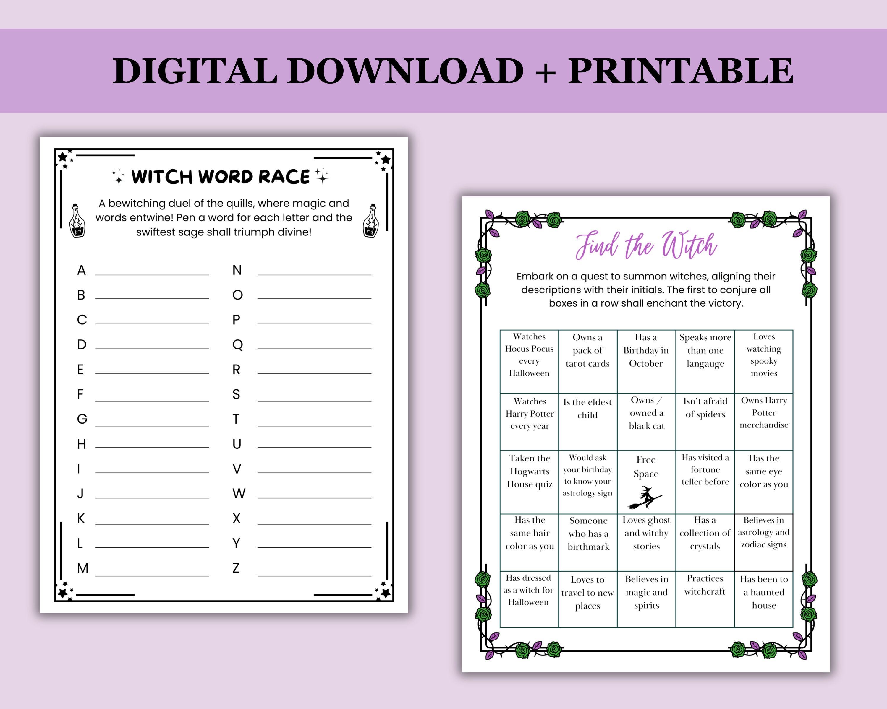 Witch Games, Witch Bridal Shower Games, Printable Halloween Bridal ...