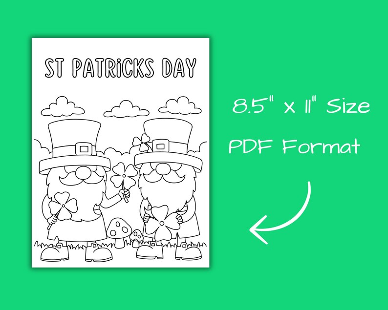 St Patrick's Day Gnome Coloring Page, Kids Classroom Activity (PDF ...