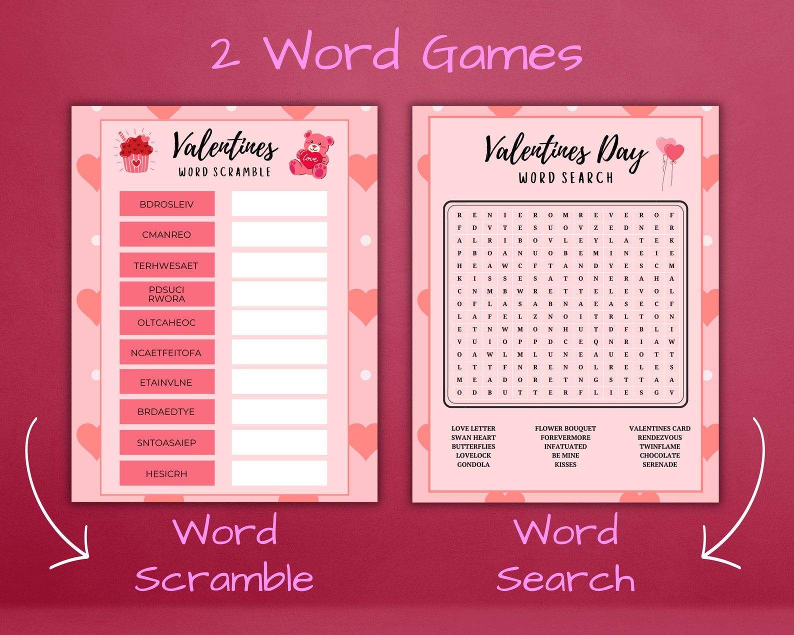 Valentine's Day Word Games, Valentines Day Word Search, Valentines Word ...