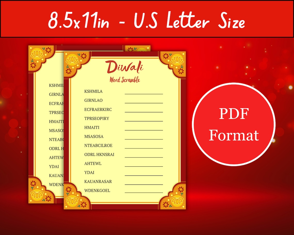 Diwali Word Scramble, Diwali Printables, Diwali Party Games, Printed ...