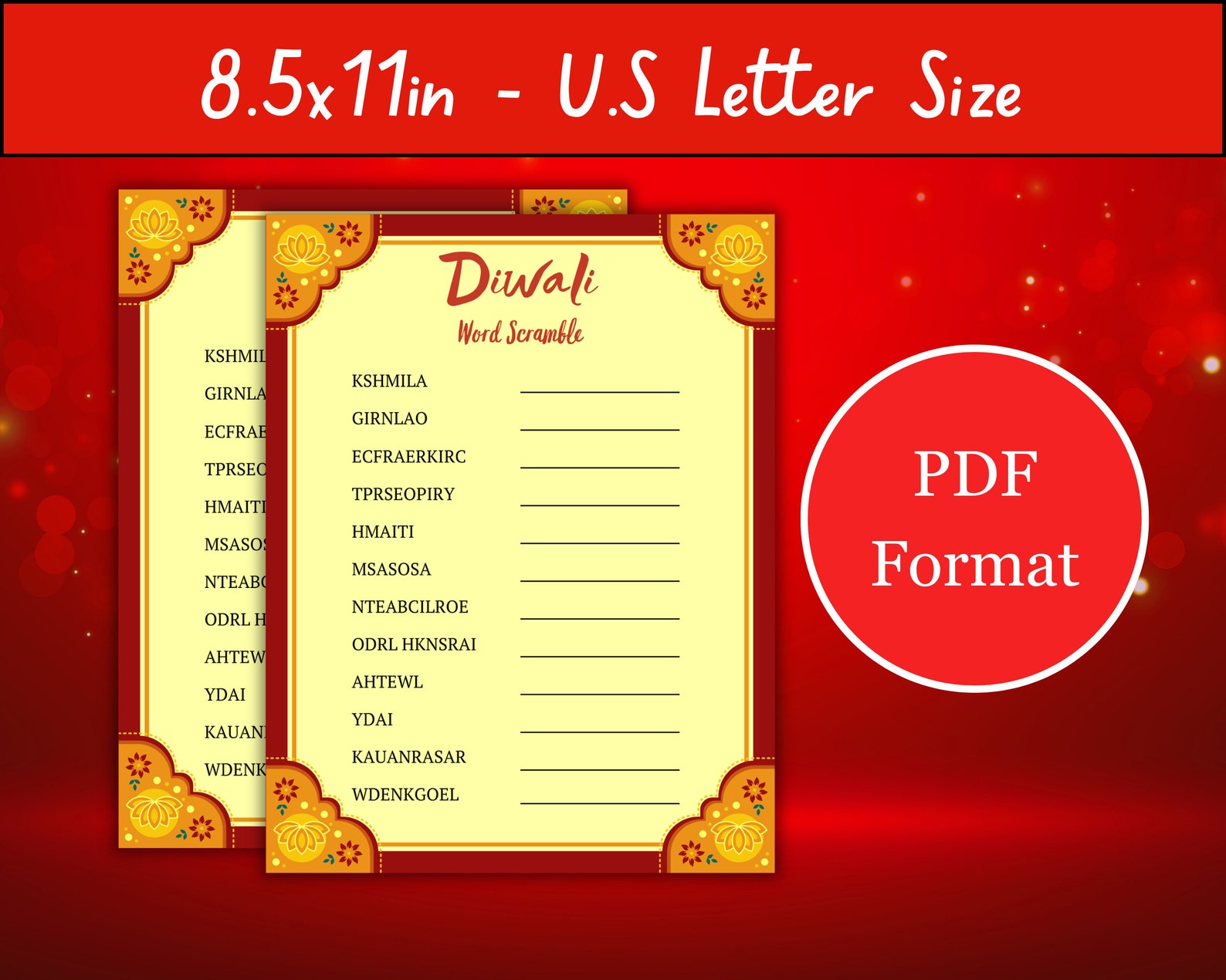 Diwali Word Scramble, Diwali Printables, Diwali Party Games, Printed ...