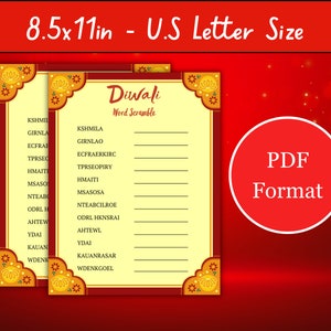 Diwali Word Scramble, Diwali Printables, Diwali Party Games, Printed ...