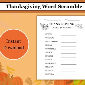 Thanksgiving Word Scramble, Thanksgiving Printable Games, Fall Games ...