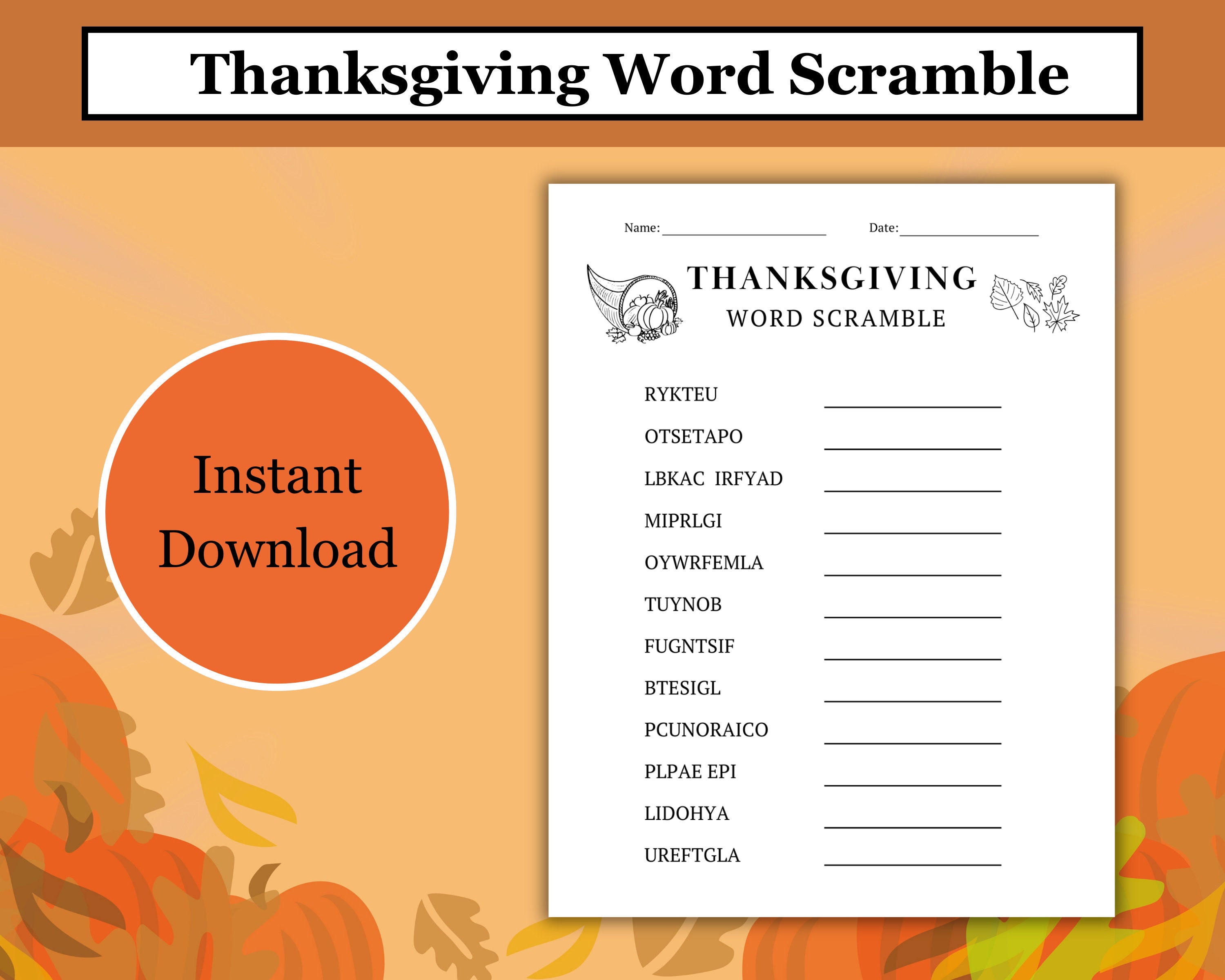 Thanksgiving Word Scramble, Thanksgiving Printable Games, Fall Games ...
