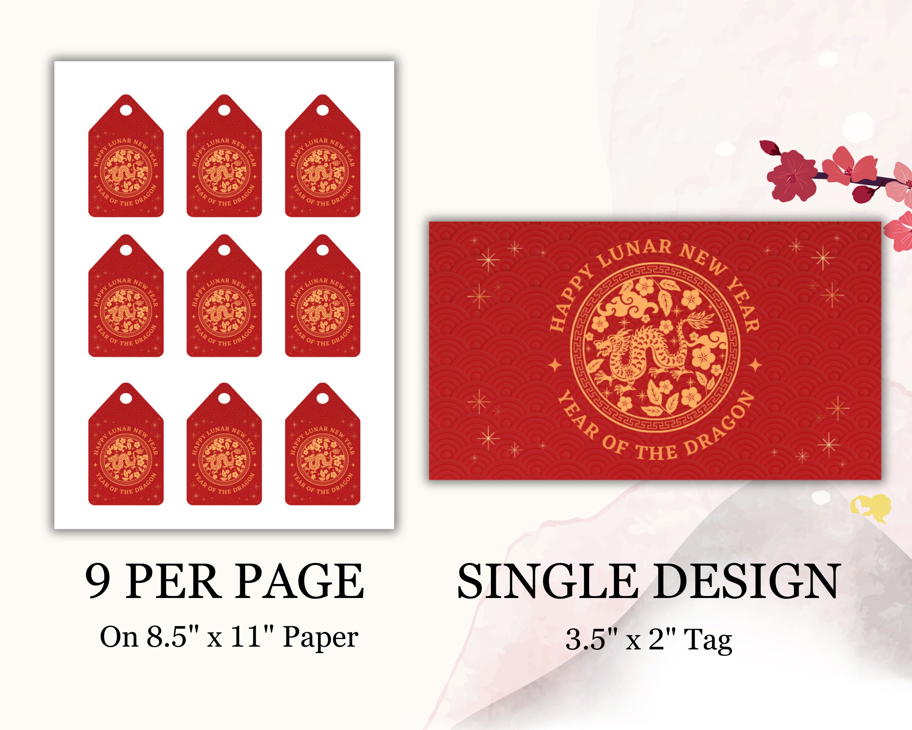 Lunar New Year Gift Tag, 2024 Year of the Dragon Gifts, Printable Lunar ...