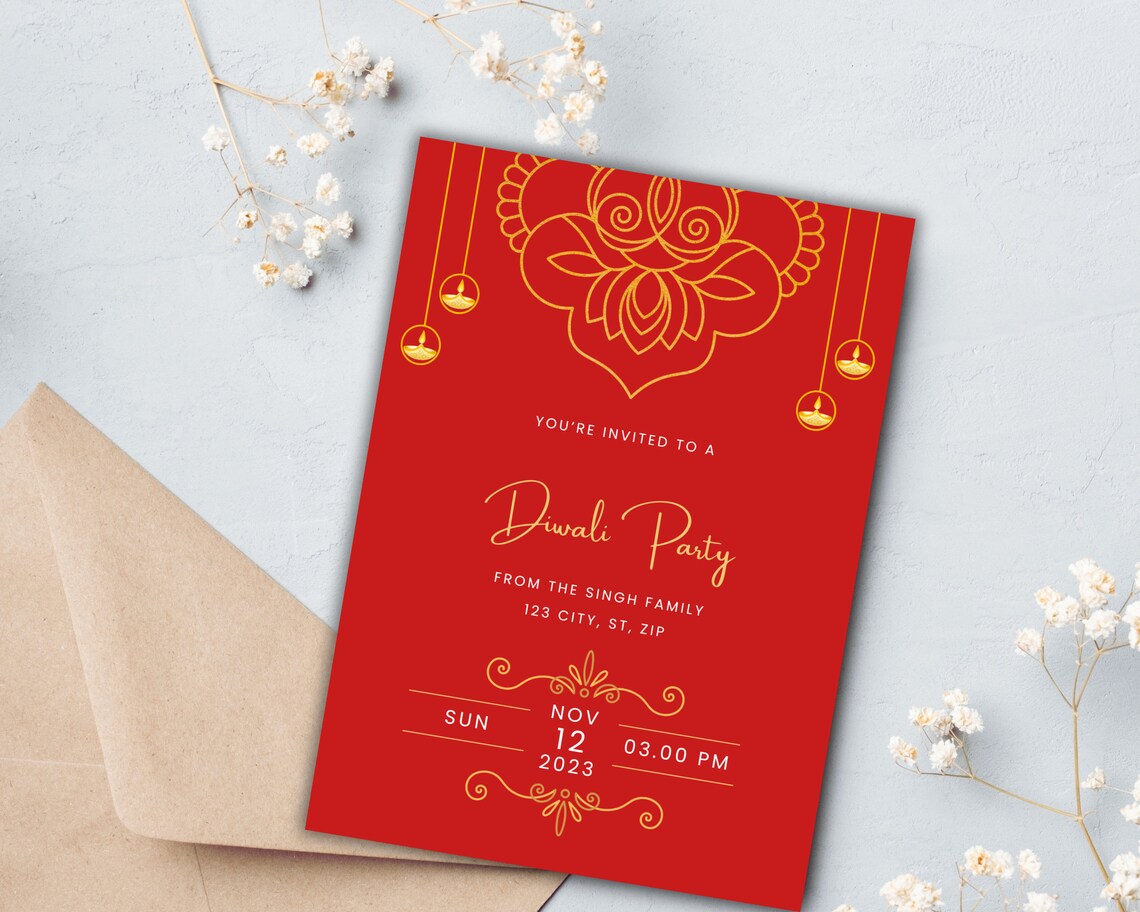 Editable Diwali Party Invitation, Hindu Celebration, Canva Invitation ...