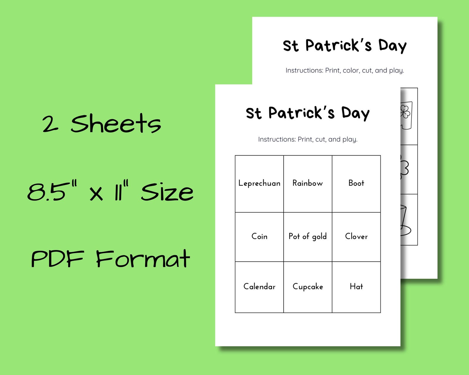 Printable St Patrick's Day Coloring Memory Match Game for Kids and ...