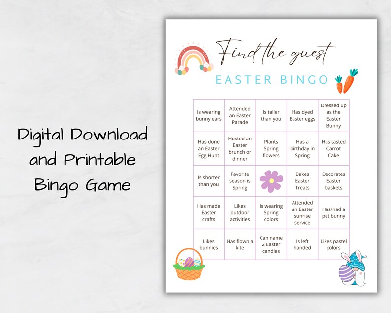 Easter Find the Guest Bingo, Printable Easter Party Game Activity, Mix ...