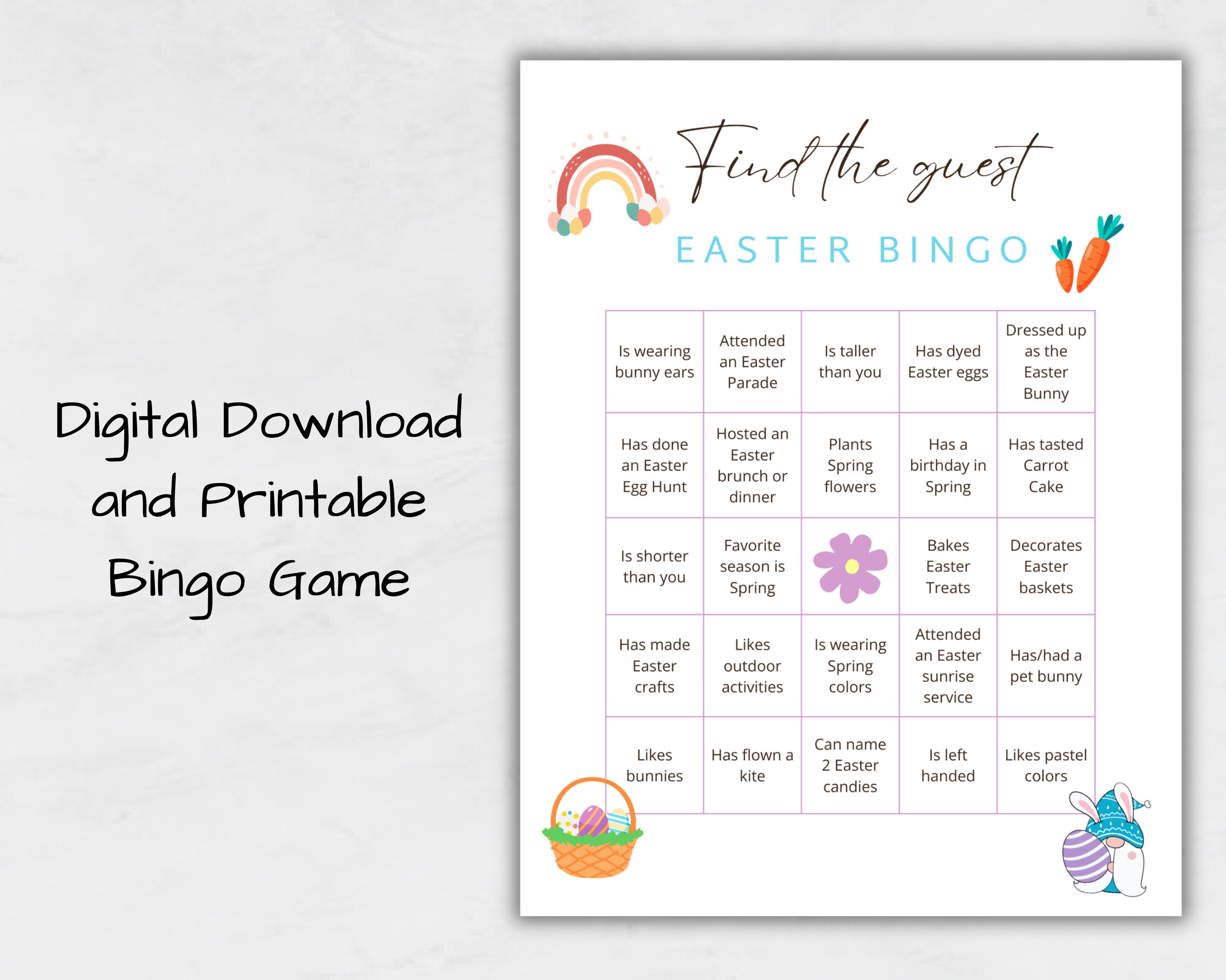 Easter Find the Guest Bingo, Printable Easter Party Game Activity, Mix ...