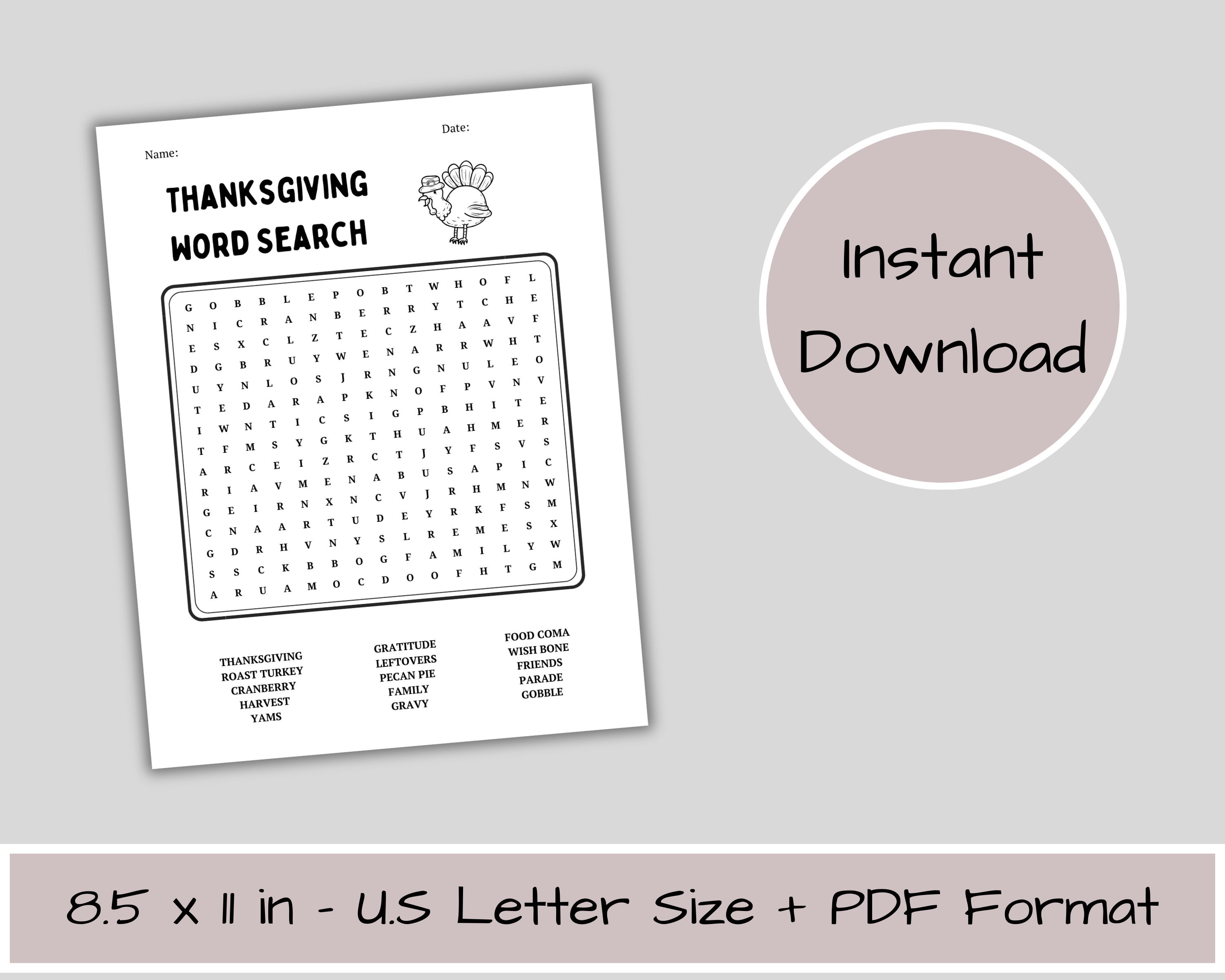Thanksgiving Word Search, Printable Thanksgiving Games, Thanksgiving ...