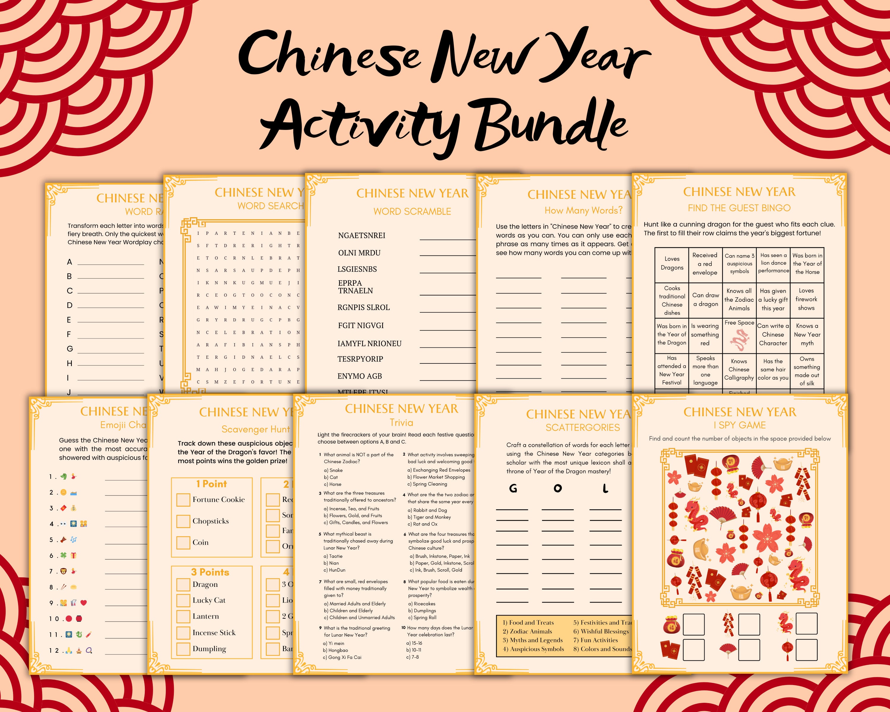 Chinese New Year Activity Bundle, Chinese New Year Party Games, Lunar ...