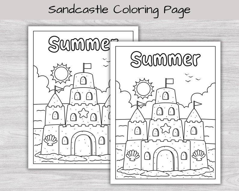 Sandcastle Summer Coloring Page, Beach Coloring Pages for Kids, Kids ...