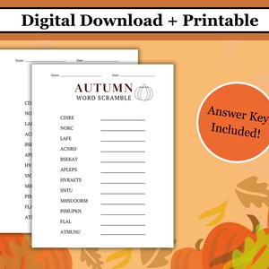 Autumn Word Scramble Game, Printable Word Scramble, Fall Printable ...