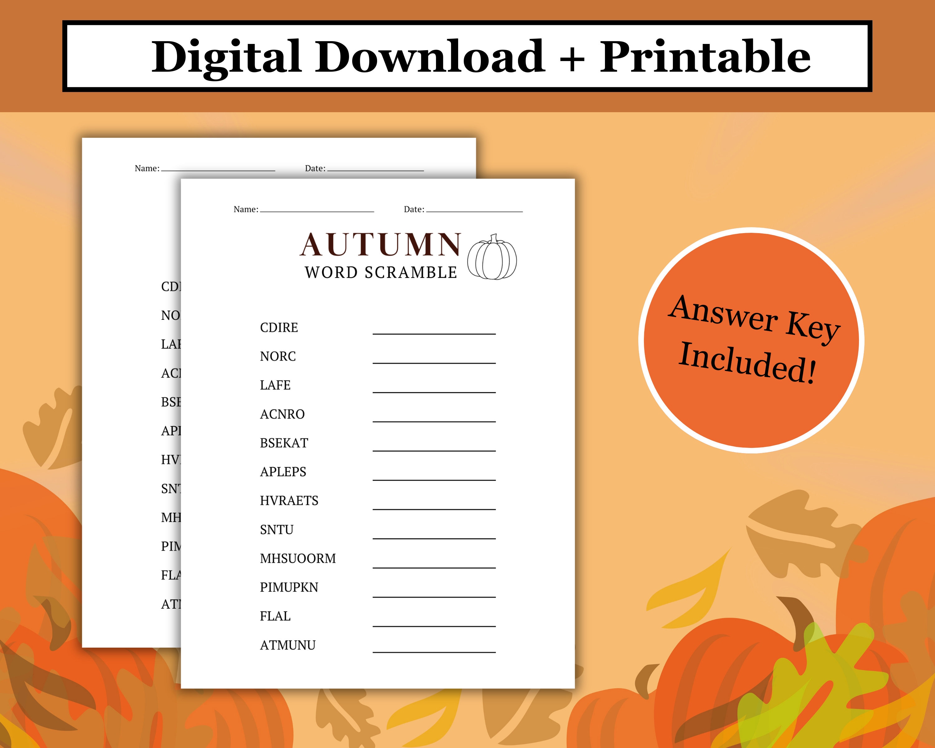 Autumn Word Scramble Game, Printable Word Scramble, Fall Printable ...