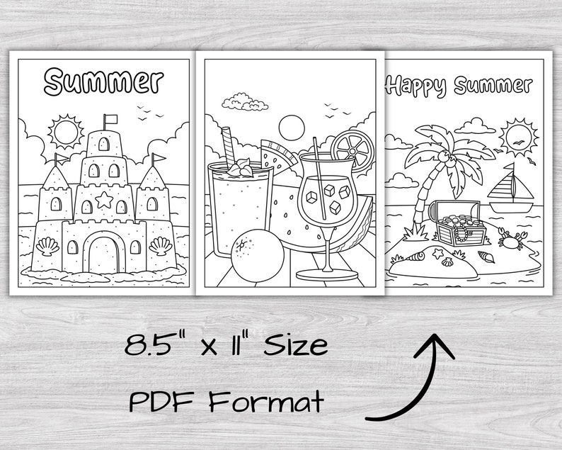 Summer Coloring Pages Bundle for Kids and Adults, 10 Printable Summer ...