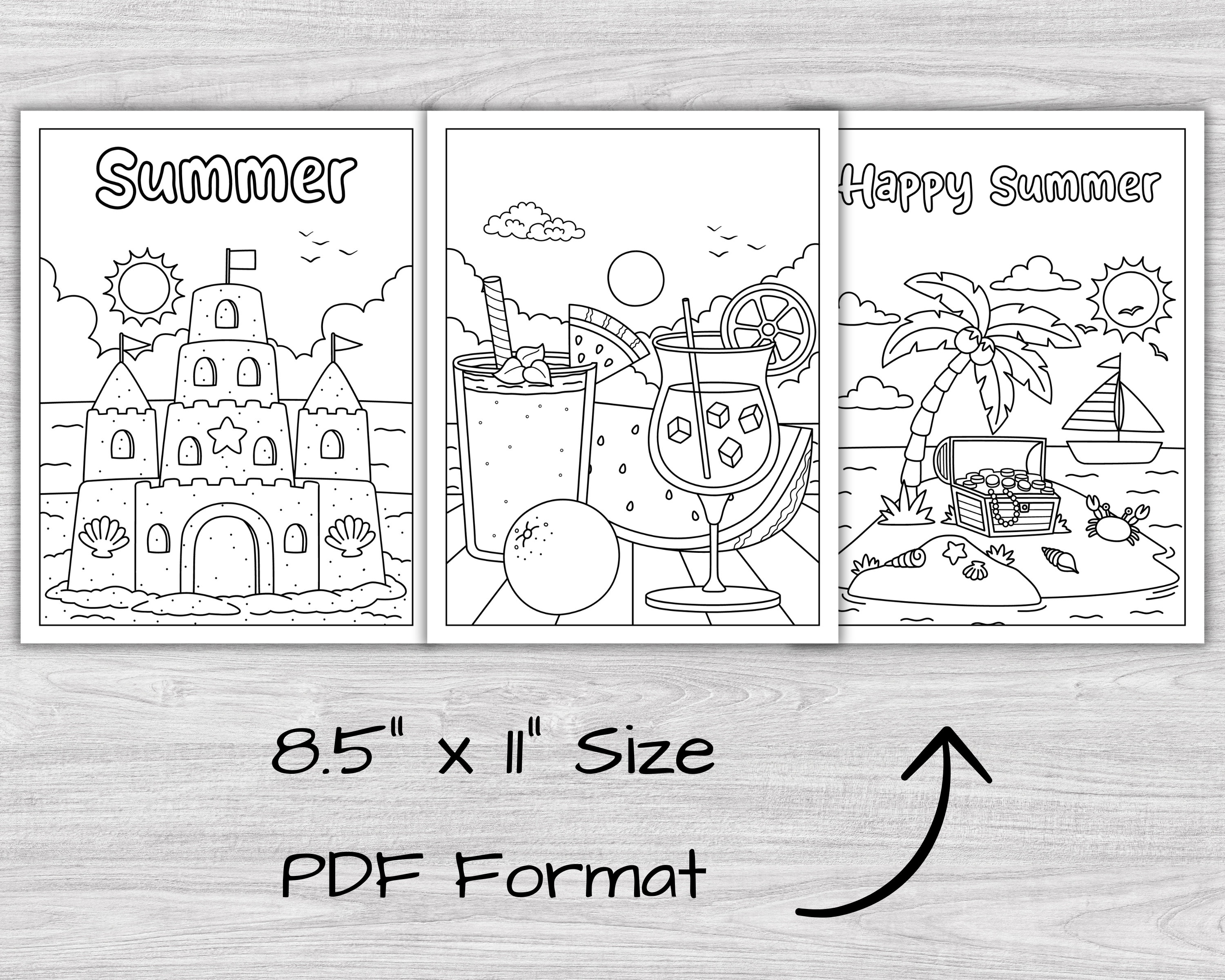 Summer Coloring Pages Bundle for Kids and Adults, 10 Printable Summer ...