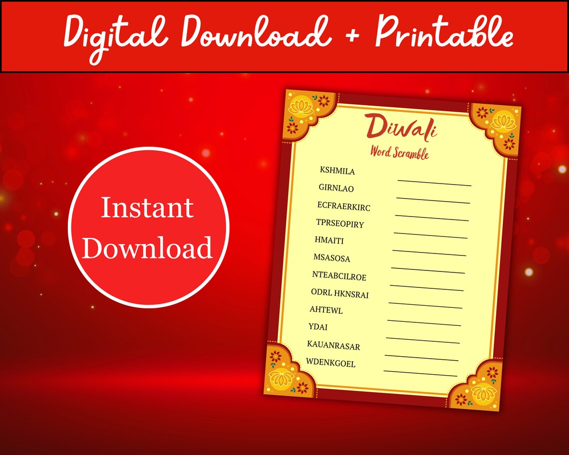 Diwali Word Scramble, Diwali Printables, Diwali Party Games, Printed ...