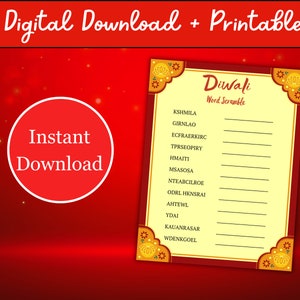 Diwali Word Scramble, Diwali Printables, Diwali Party Games, Printed ...