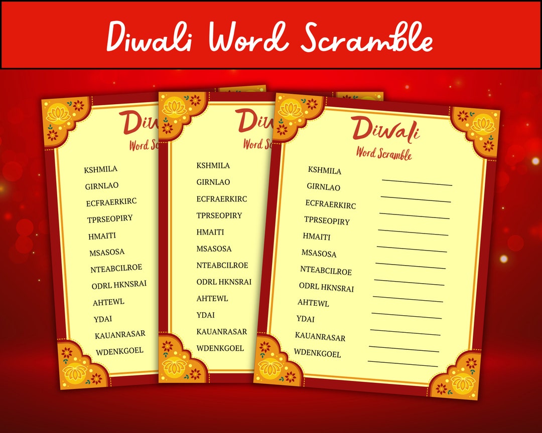Diwali Word Scramble, Diwali Printables, Diwali Party Games, Printed ...