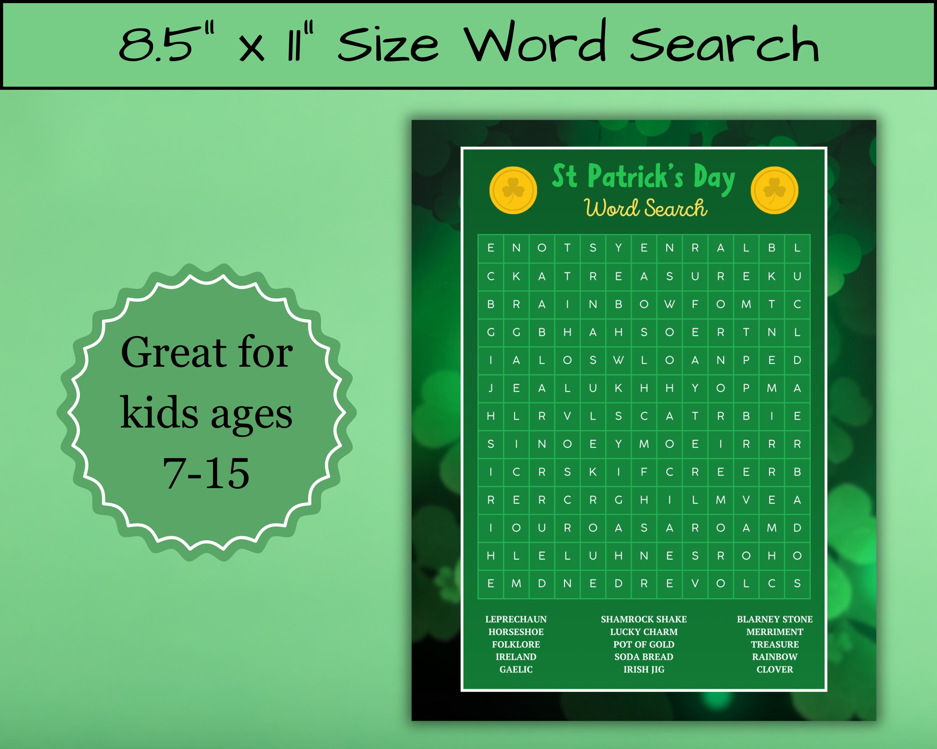 St. Patrick's Day Word Search and Word Scramble Kids Activity Set ...