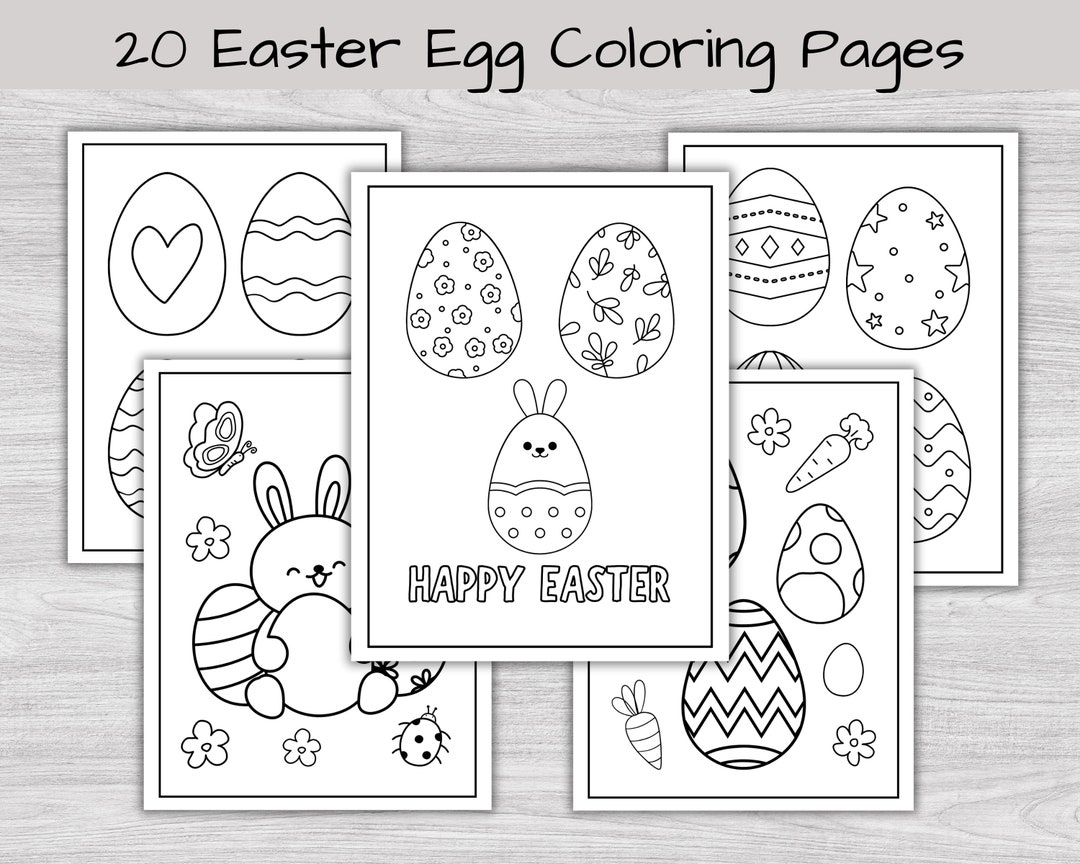 20 Easter Egg Coloring Pages Bundle, Printable Easter Coloring Book for ...