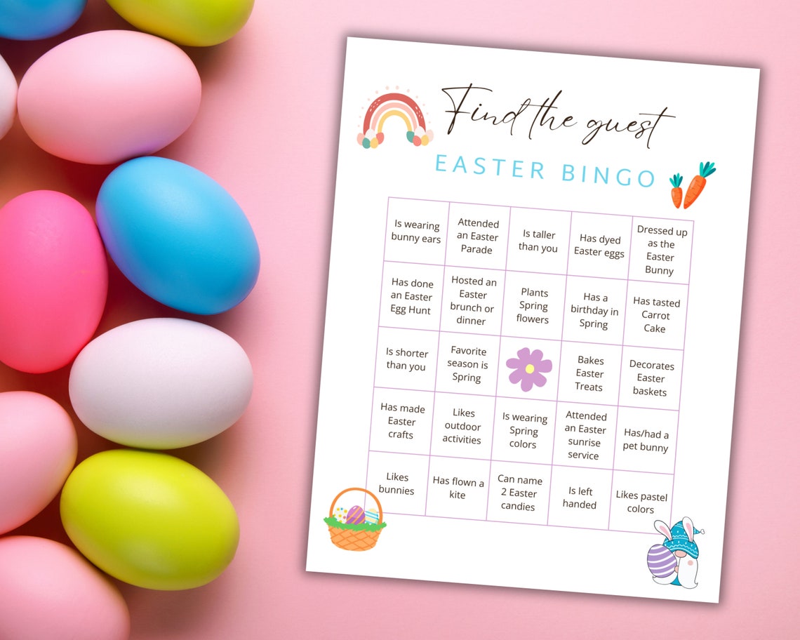 Easter Find the Guest Bingo, Printable Easter Party Game Activity, Mix ...