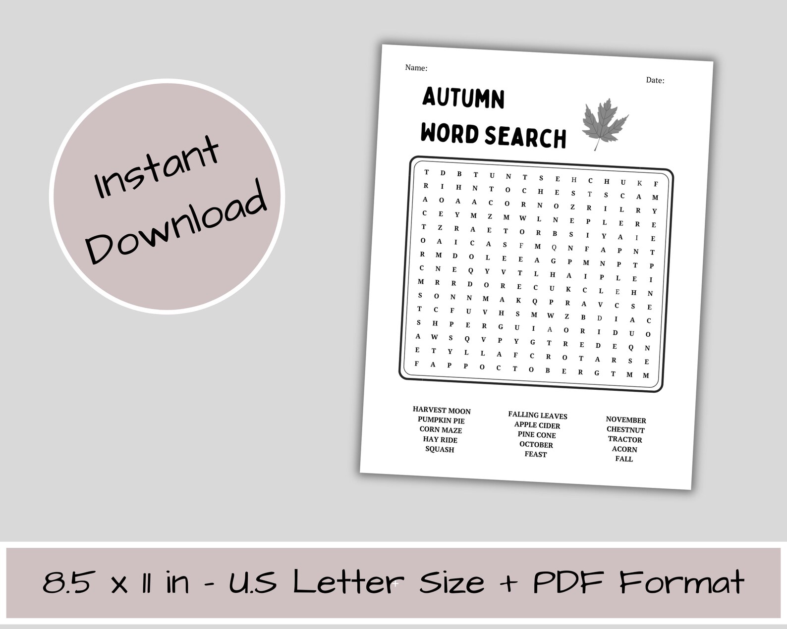 Autumn Word Search, Printable Word Search, Word Search Puzzle, Fall ...
