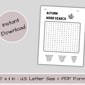 Autumn Word Search, Printable Word Search, Word Search Puzzle, Fall ...
