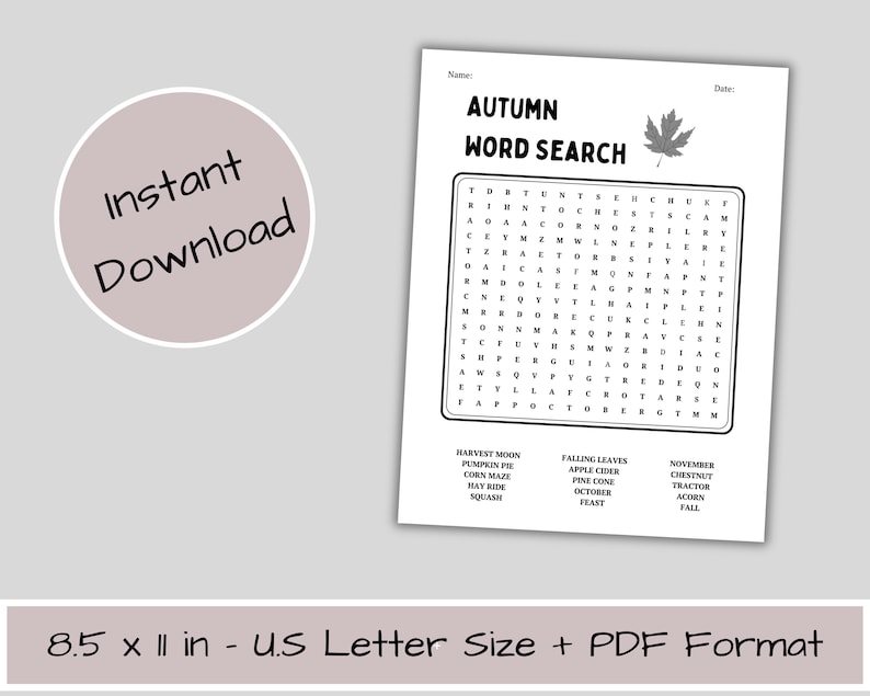 Autumn Word Search, Printable Word Search, Word Search Puzzle, Fall ...