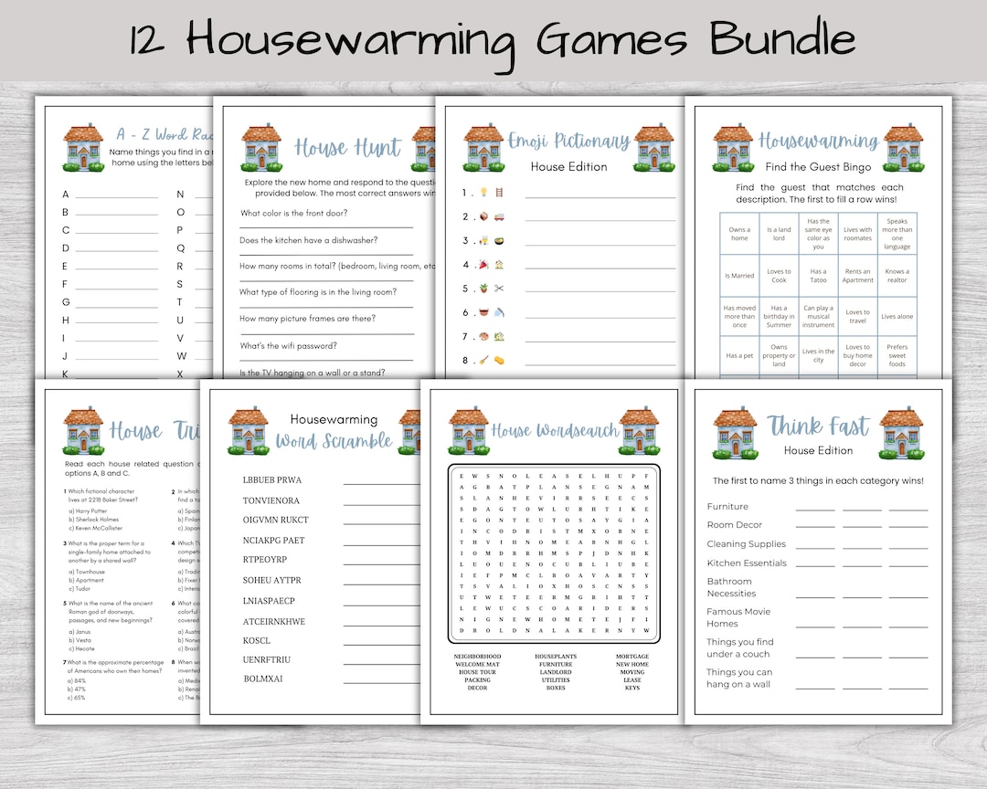 12 Housewarming Party Games Bundle, Printable Housewarming Games Bundle ...