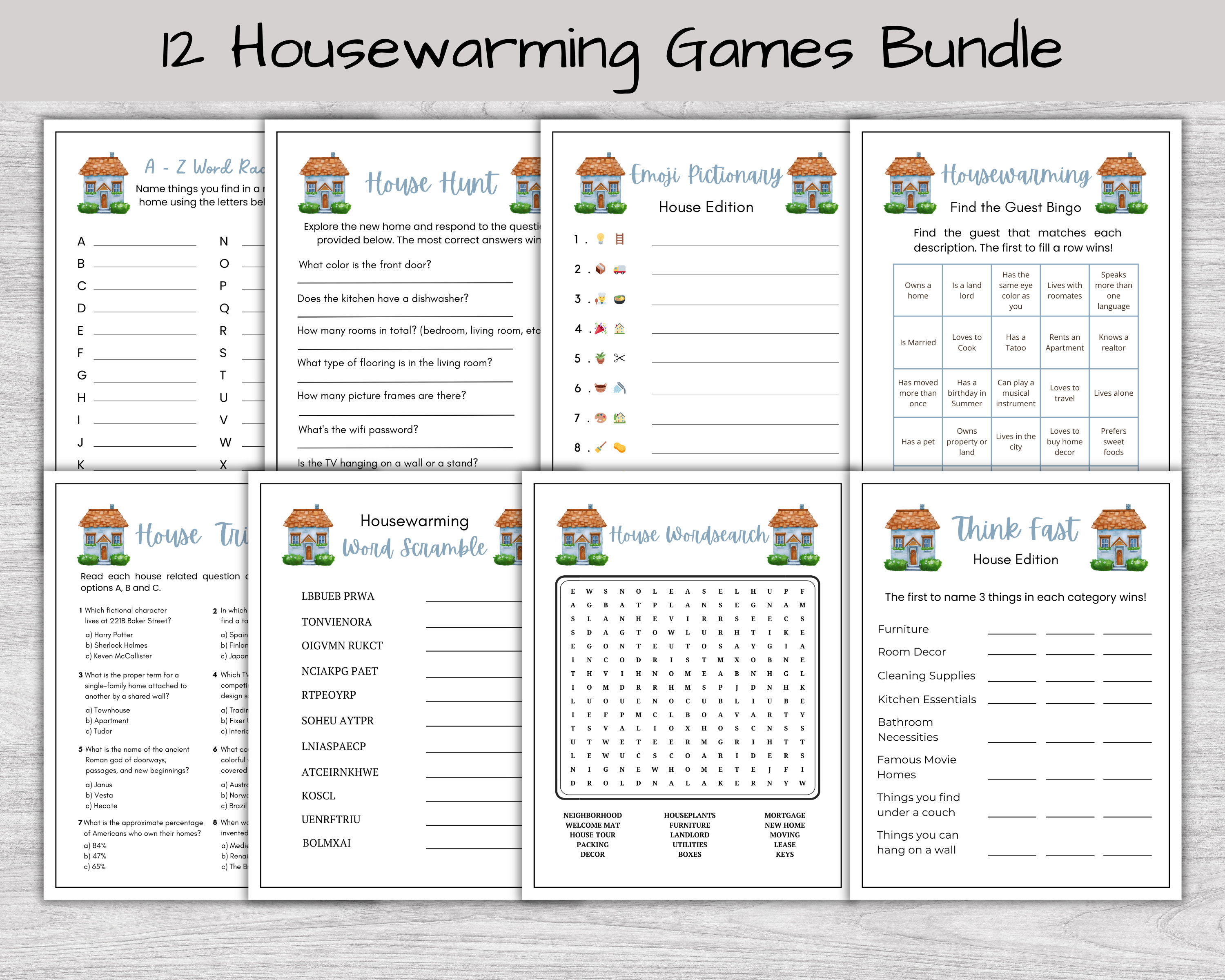 12 Housewarming Party Games Bundle, Printable Housewarming Games Bundle ...