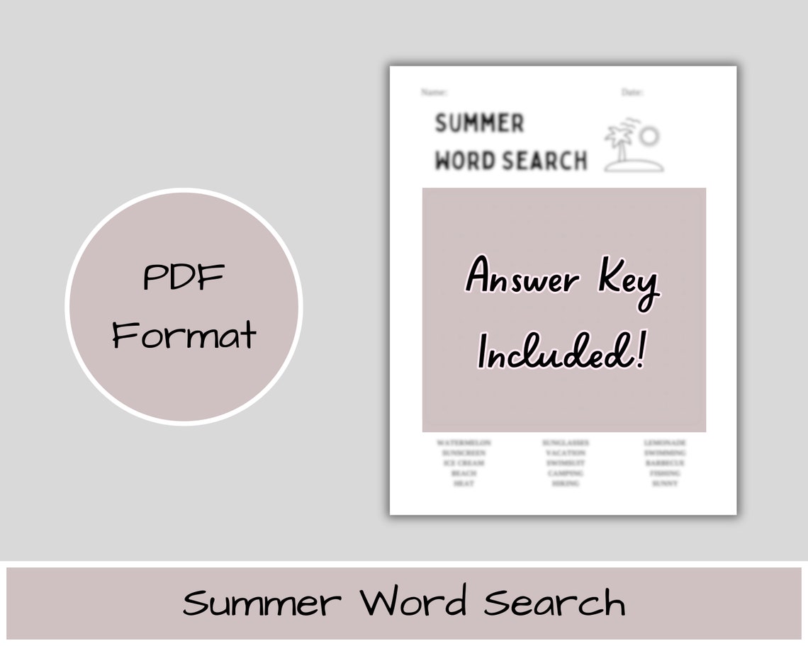 Summer Word Search Puzzle, Summer Activities for Kids and Adults ...
