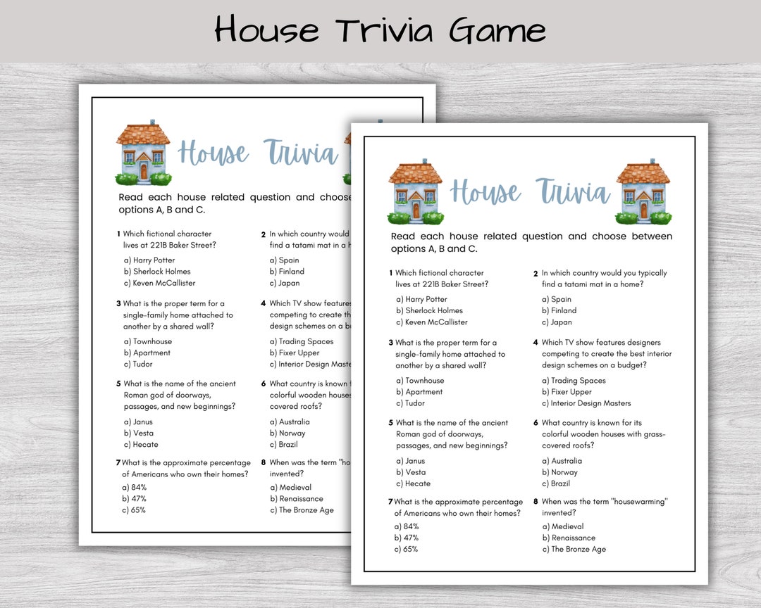 House Trivia Game, Printable House Trivia Game, Housewarming Party ...