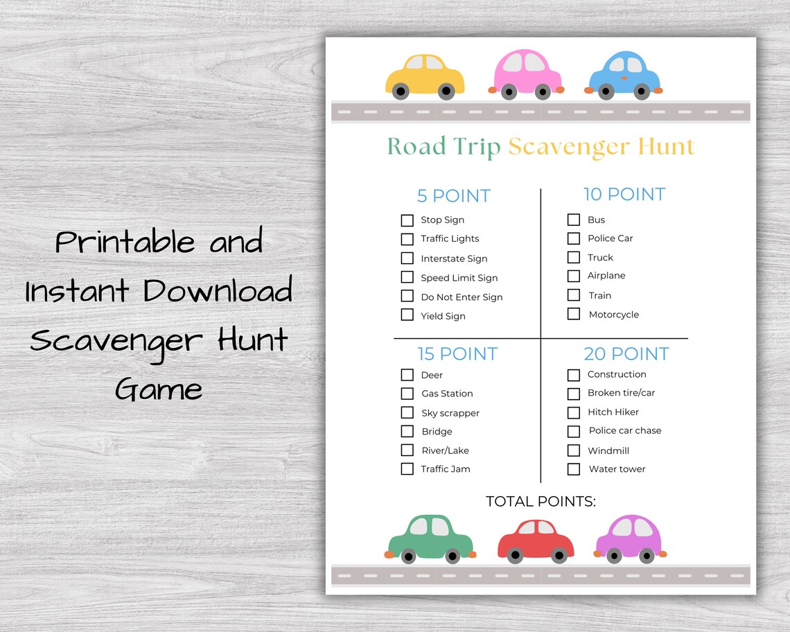 Road Trip Scavenger Hunt Game, Road Trip Games Printable, Road Trip ...