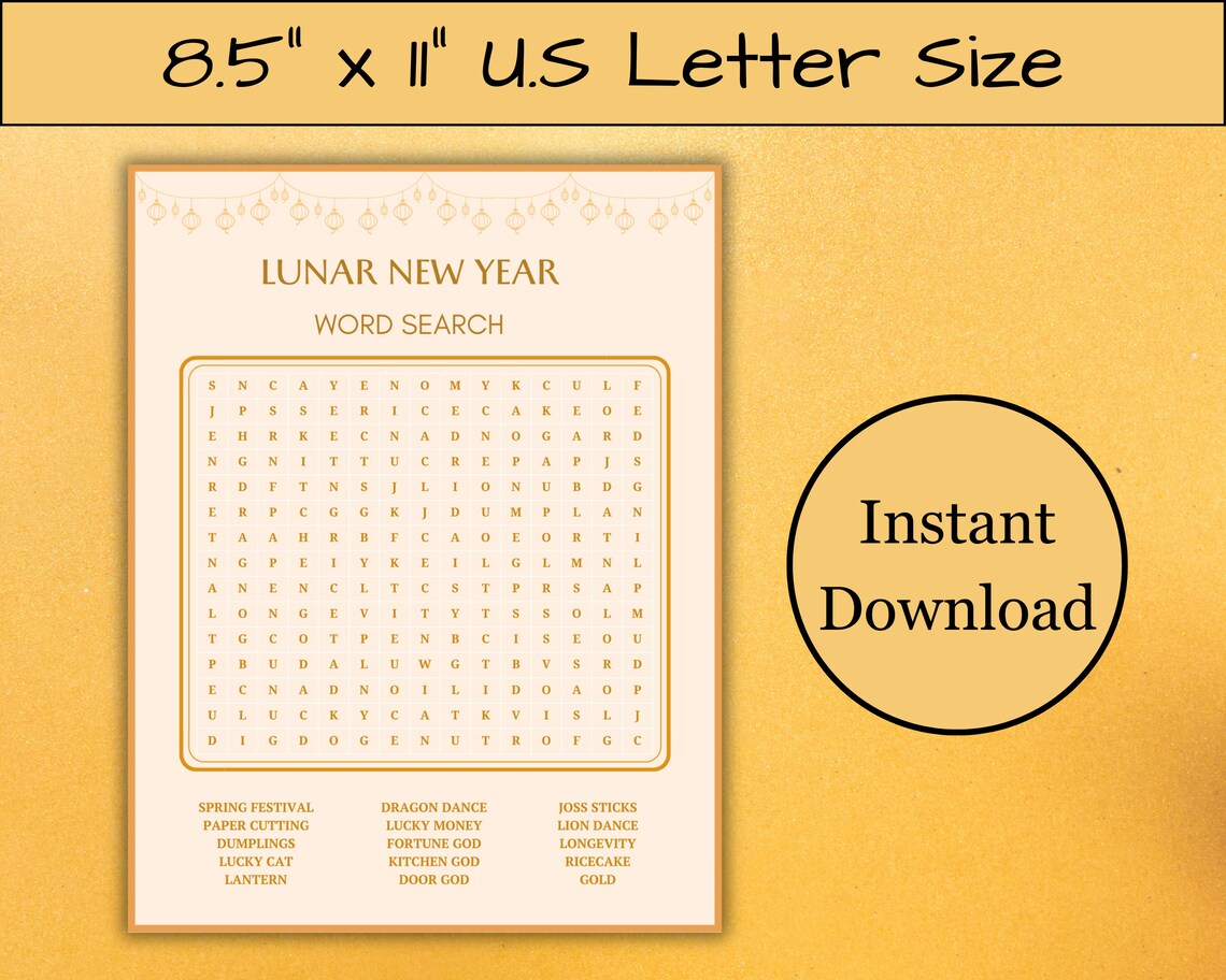 Lunar New Year Word Search, Printable Lunar New Year Activity for Kids ...