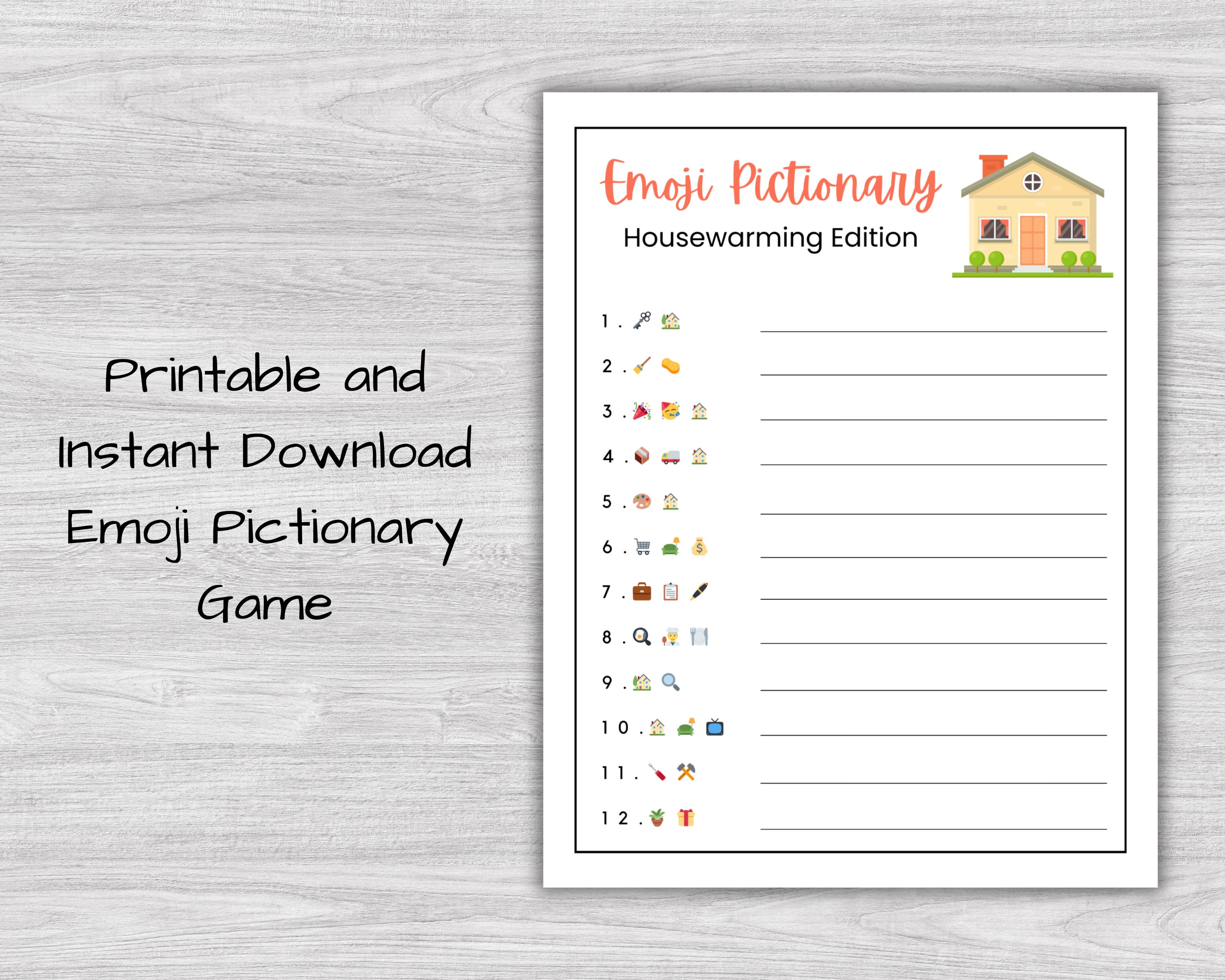 Housewarming Party Games, Printable Housewarming Emoji Pictionary Game ...