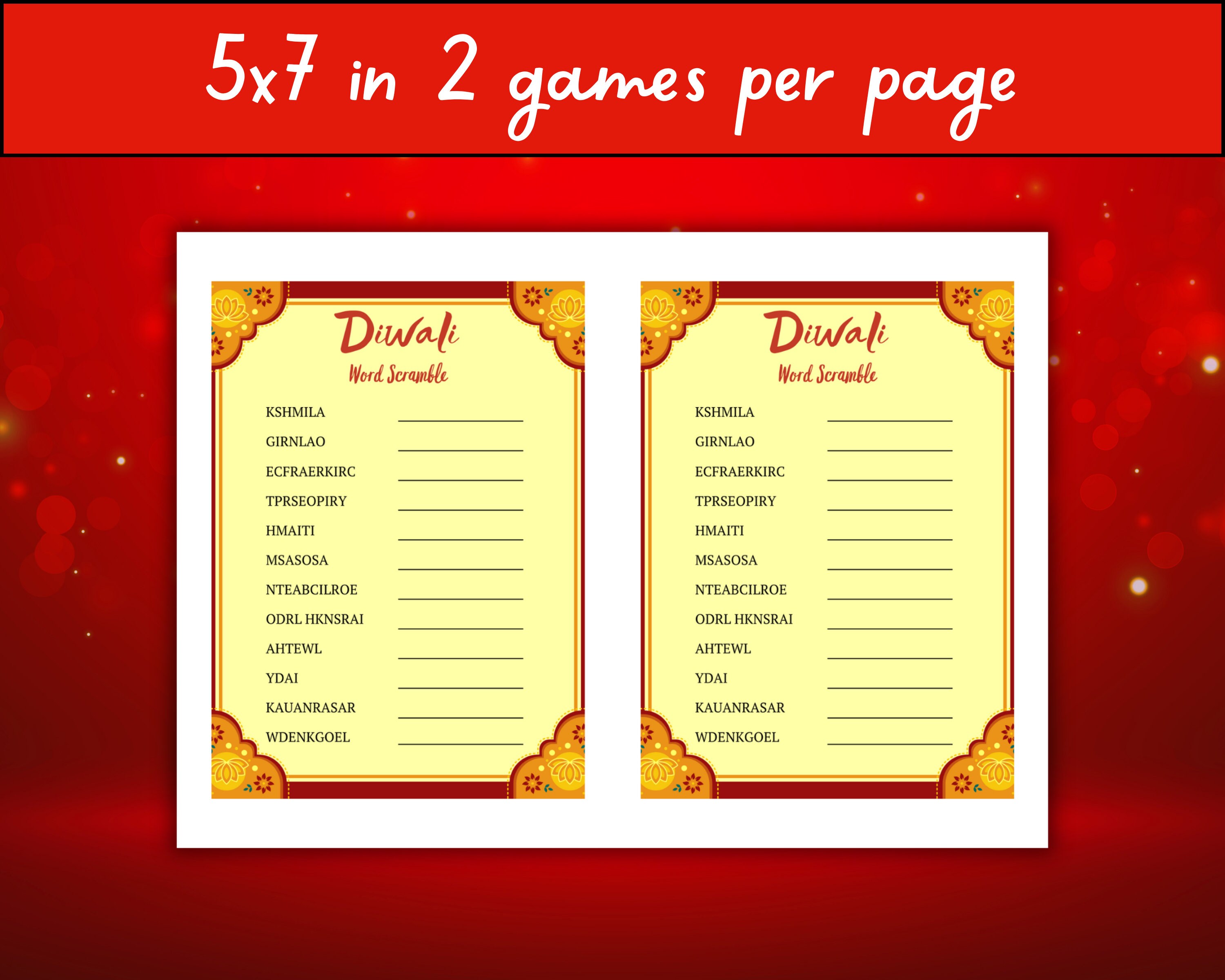 Diwali Word Scramble, Diwali Printables, Diwali Party Games, Printed ...