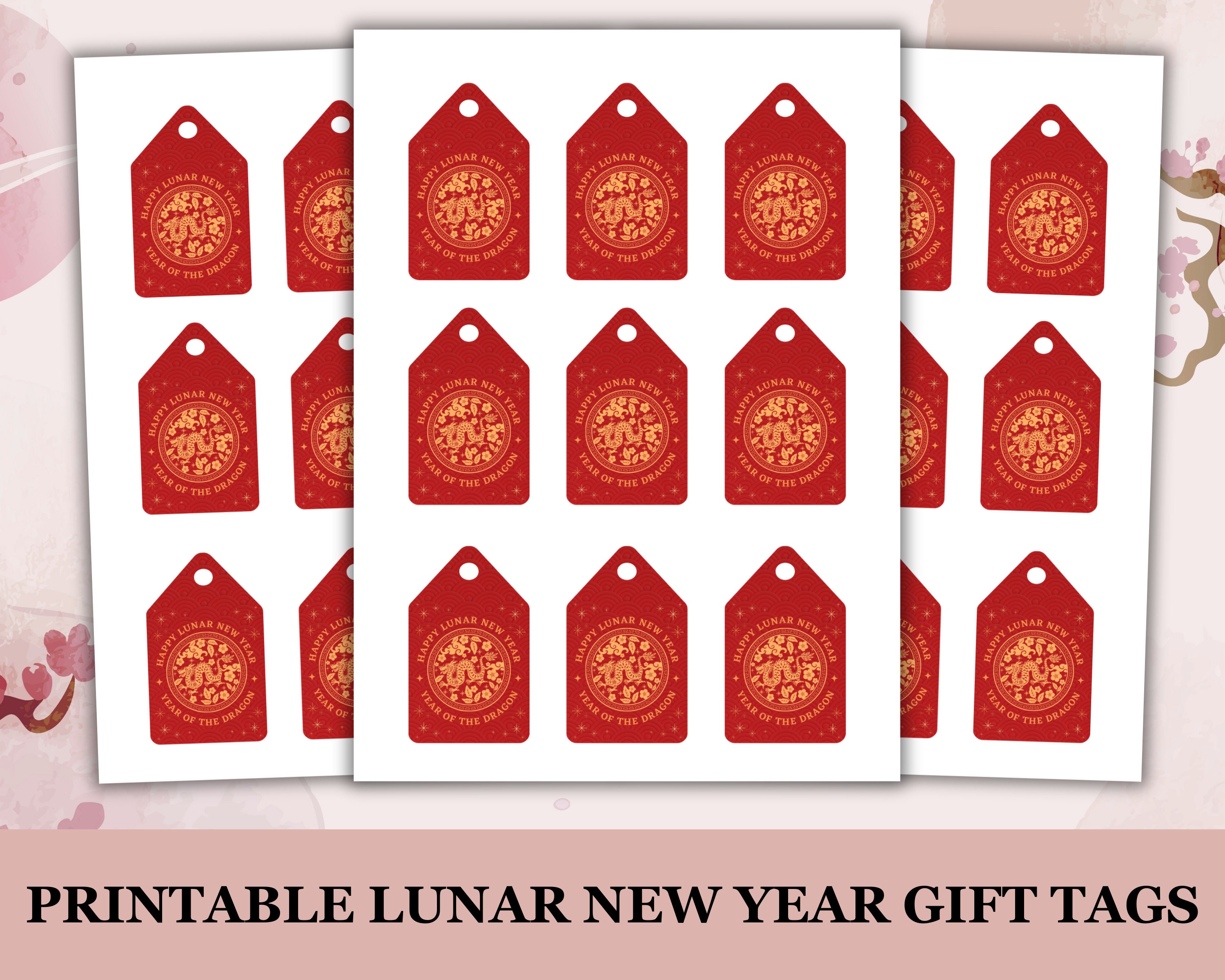 Lunar New Year Gift Tag, 2024 Year of the Dragon Gifts, Printable Lunar ...