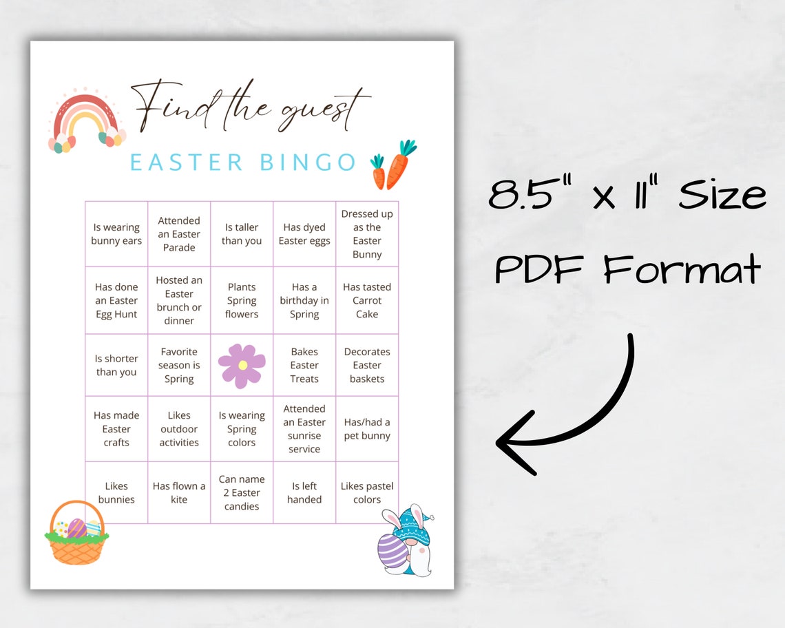 Easter Find the Guest Bingo, Printable Easter Party Game Activity, Mix ...