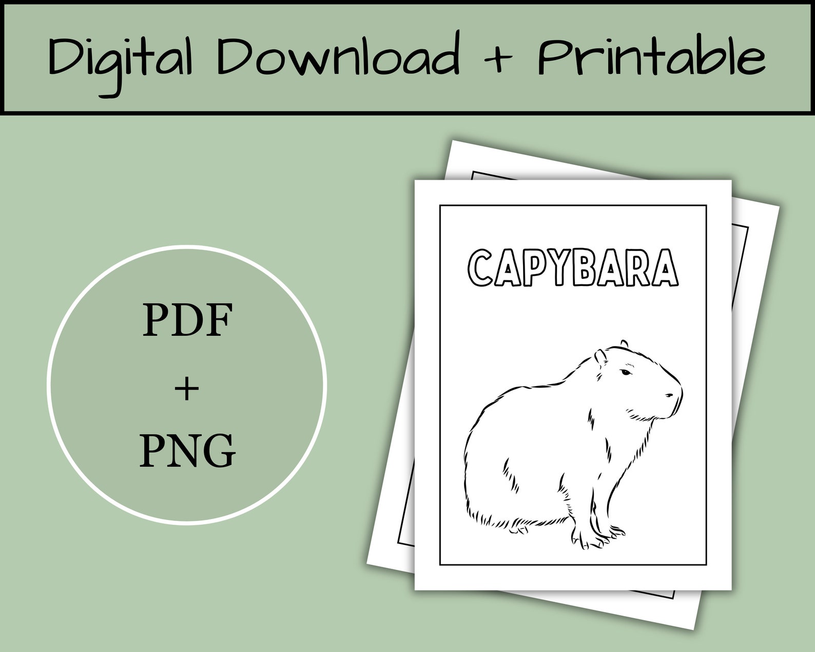 Capybara Coloring Page | Capybara Gift | Printable Coloring Book for ...