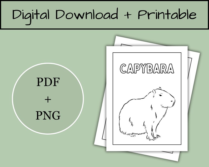 Capybara Coloring Page | Capybara Gift | Printable Coloring Book for ...