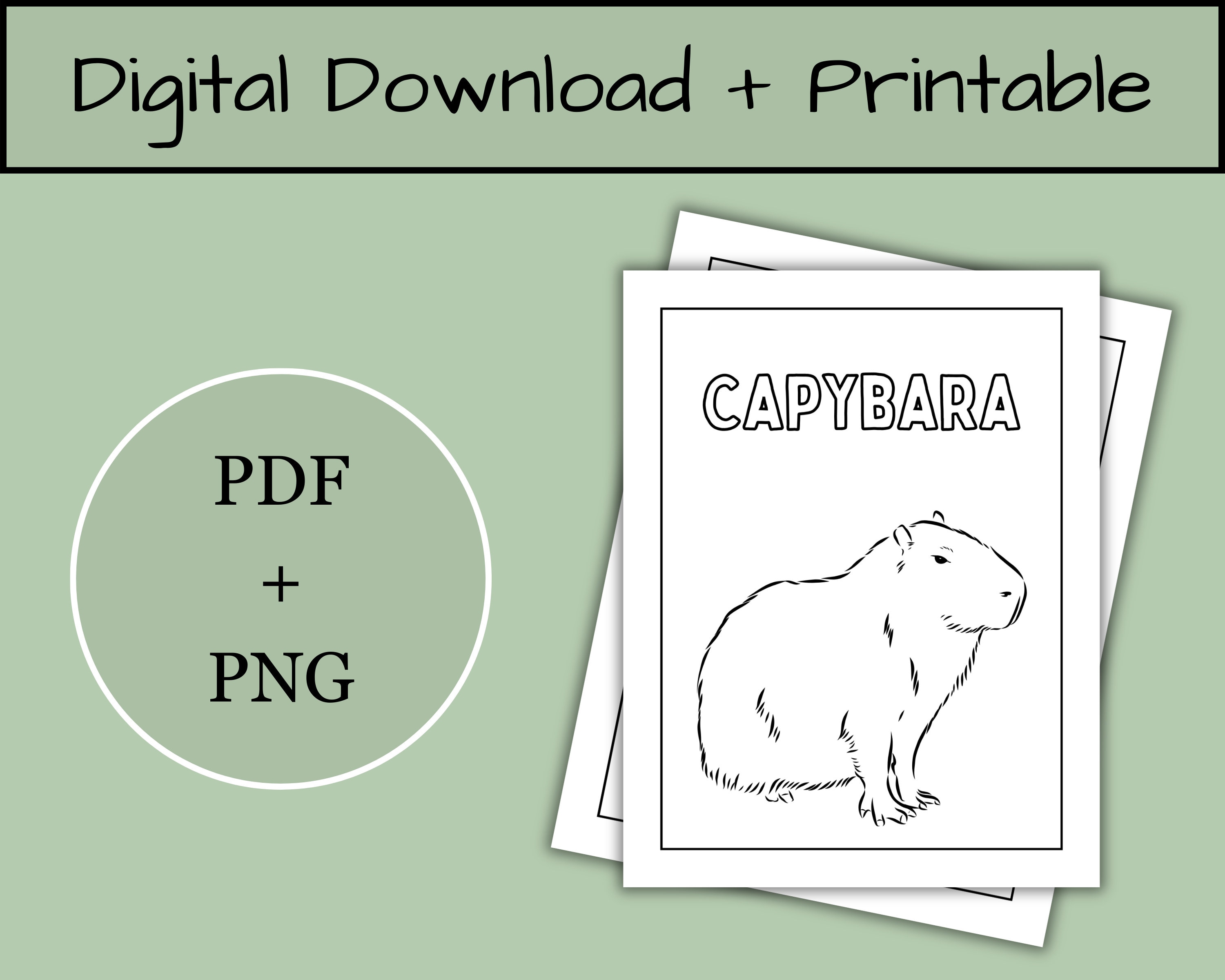 Capybara Coloring Page | Capybara Gift | Printable Coloring Book for ...