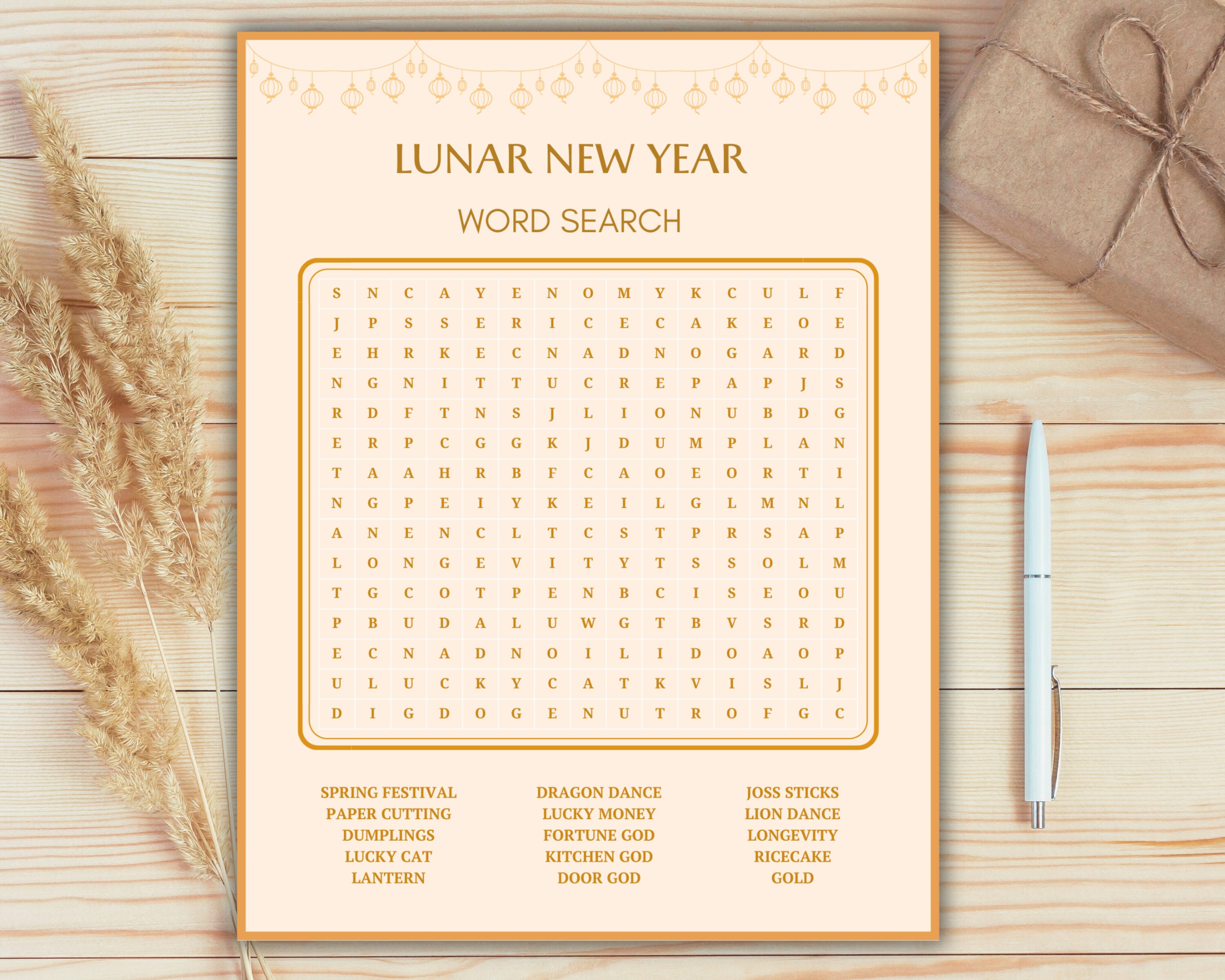Lunar New Year Word Search, Printable Lunar New Year Activity for Kids ...
