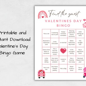 Valentine's Day Find the Guest Bingo Printable Valentine's Day Party ...