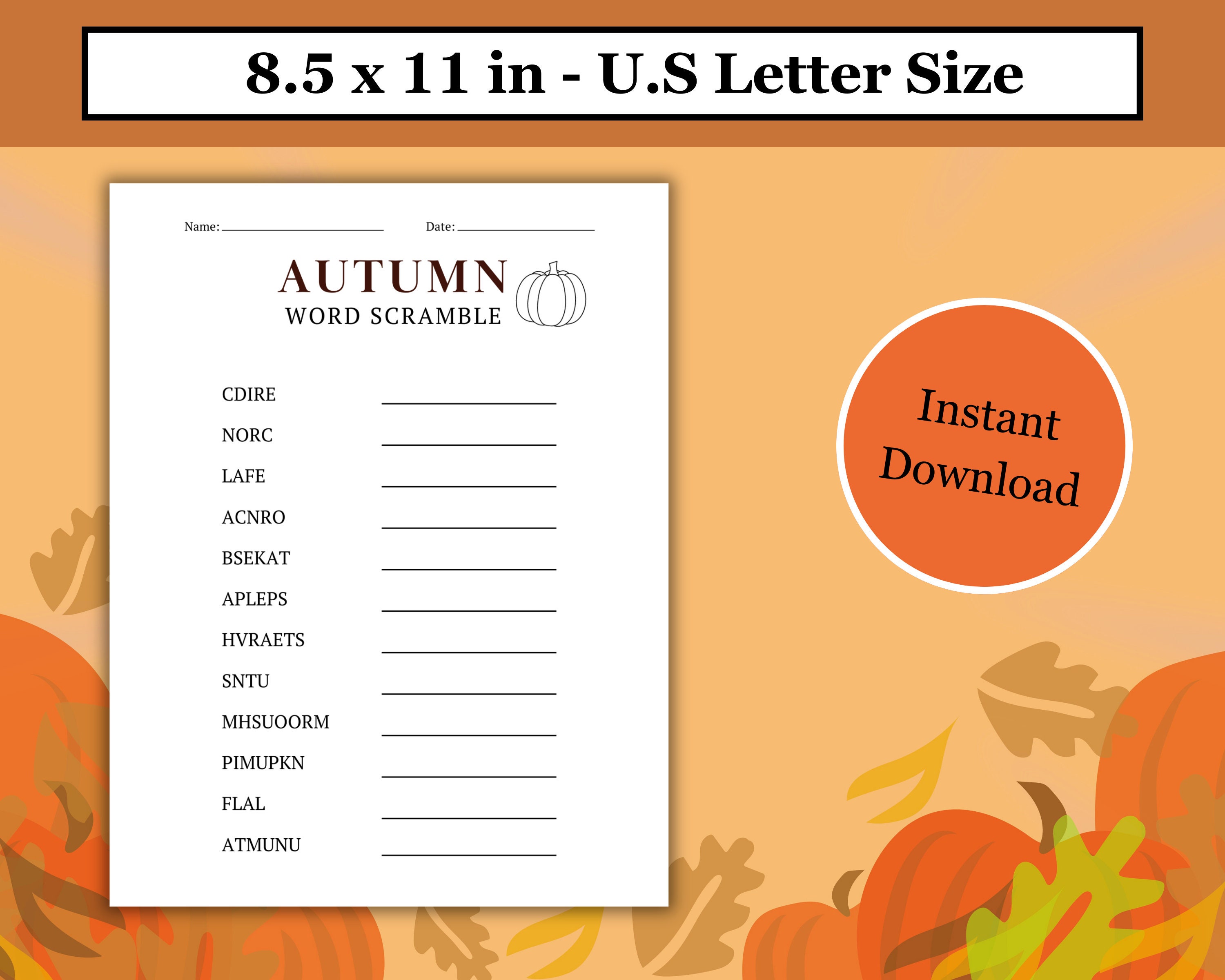 Autumn Word Scramble Game, Printable Word Scramble, Fall Printable ...