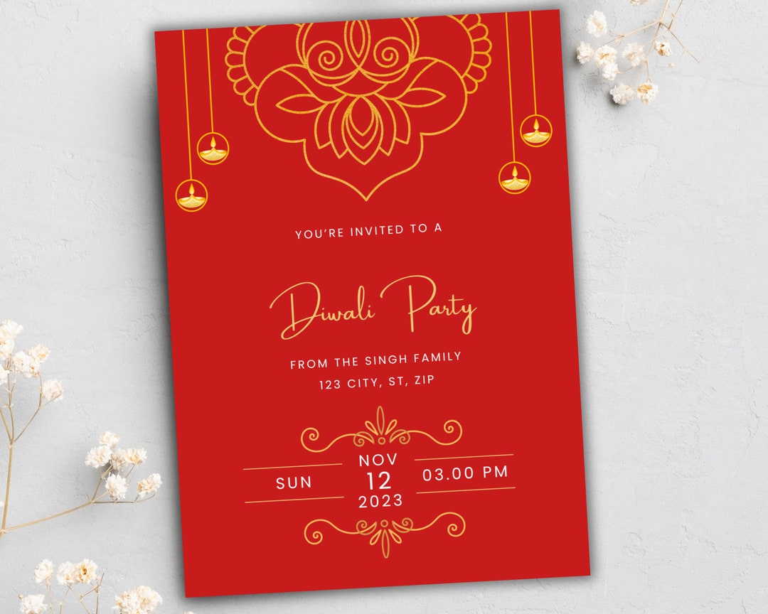 Editable Diwali Party Invitation, Hindu Celebration, Canva Invitation ...