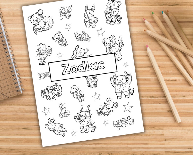 Chinese Zodiac Animals Printable Coloring Page, Chinese Zodiac Signs ...
