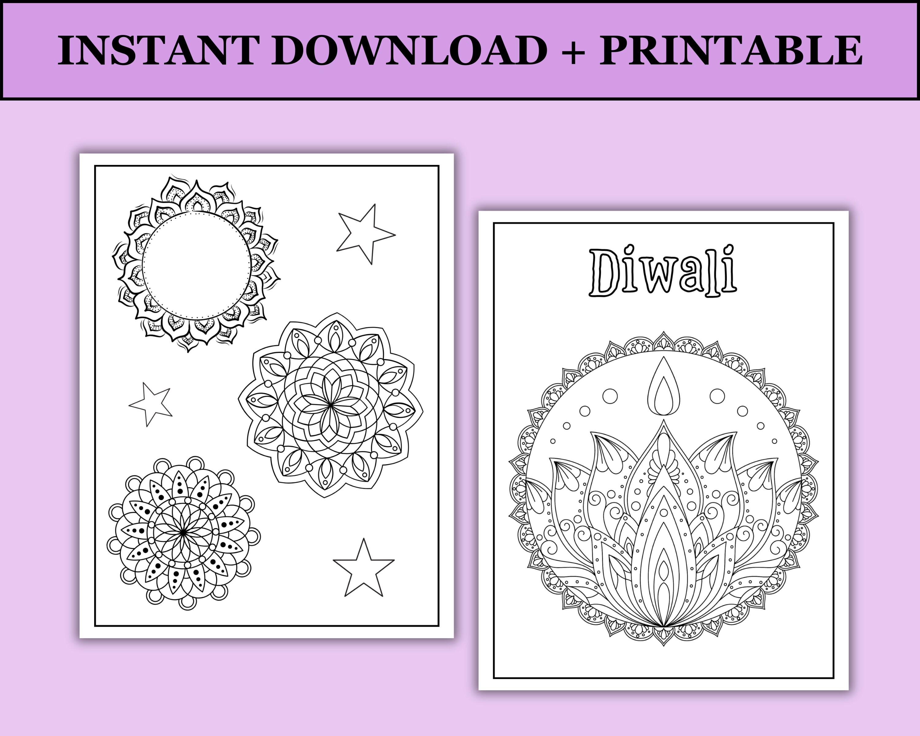 10 Diwali Coloring Pages Bundle, Printable Diwali Coloring Book for ...