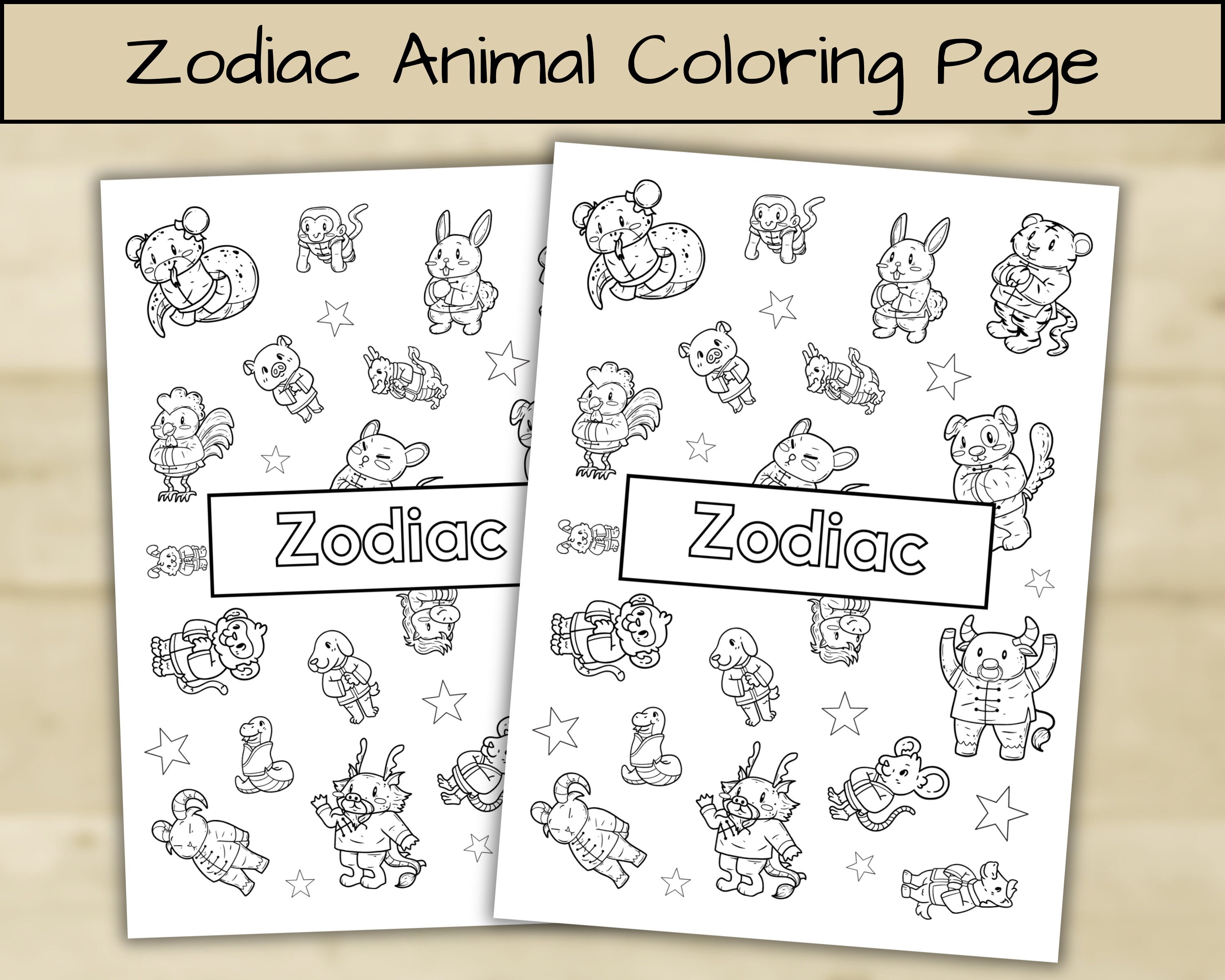 Chinese Zodiac Animals Printable Coloring Page, Chinese Zodiac Signs ...